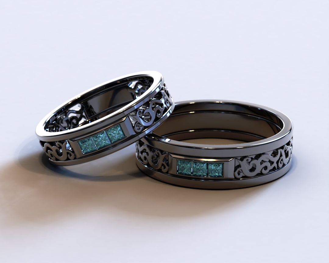 Matching Wedding Bands With Blue Diamonds - CUSTOM DESIGN / His and ...