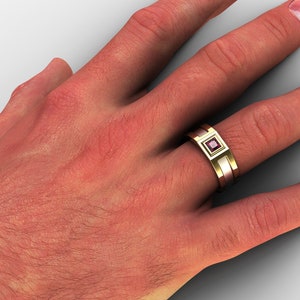 Mens Ruby Ring / Mens Gold Wedding Band / Unique Mens Wedding Band ...
