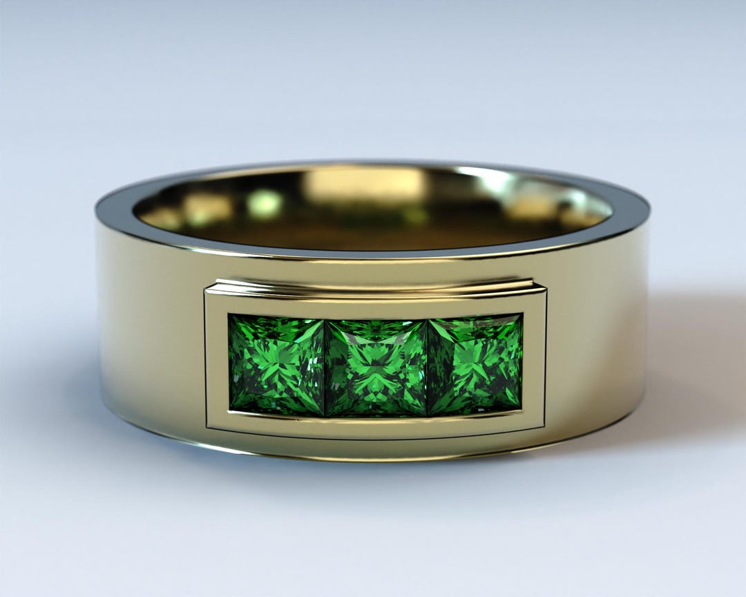 Emerald Man Ring / Emerald Man Wedding Band / 14K Gold Wedding Band ...