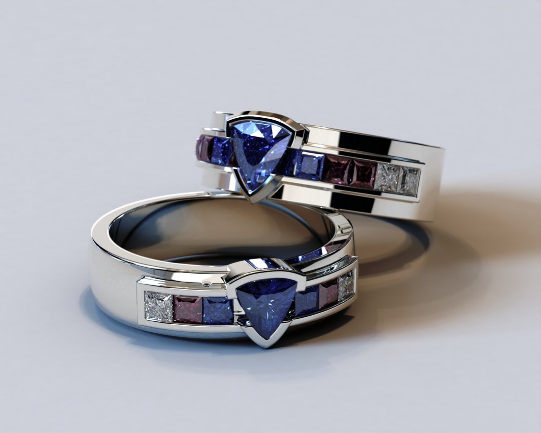 Sapphire Ring for Men, Matching Wedding Bands, Unique Wedding Rings Men ...