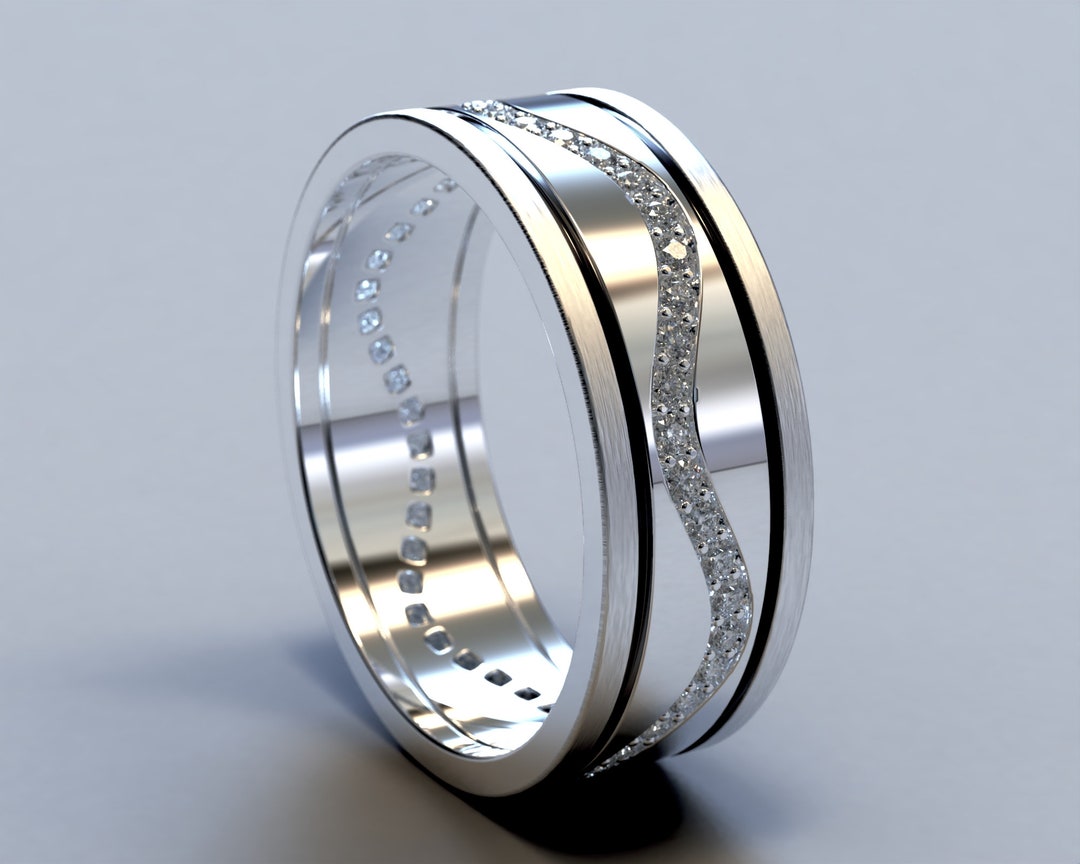 Pure White Wedding Band / Mens White Gold Ring / Mens Diamond Wedding ...