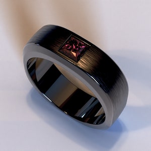 Ruby Mens Wedding Band / Black Gold Wedding Band / Minimalist Mens ...