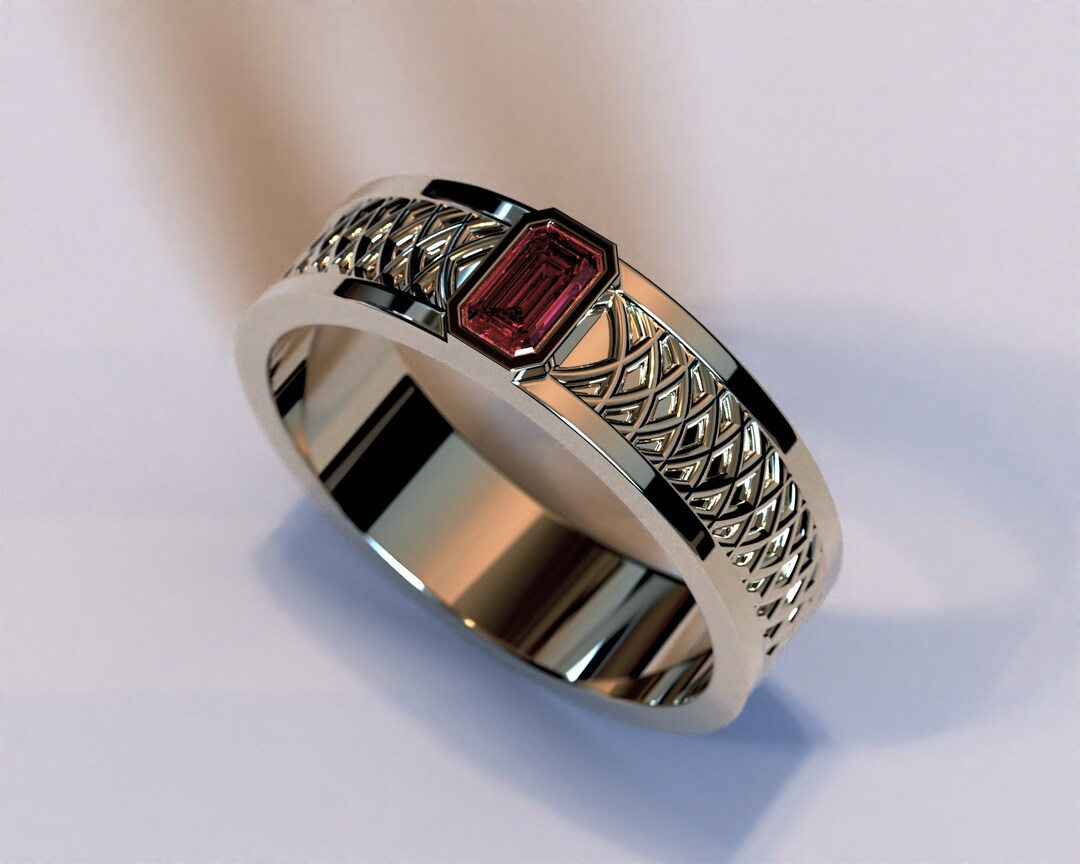 Mens Ruby Ring / Red Ruby Gold Mens Wedding Band / Engraved Gold ...