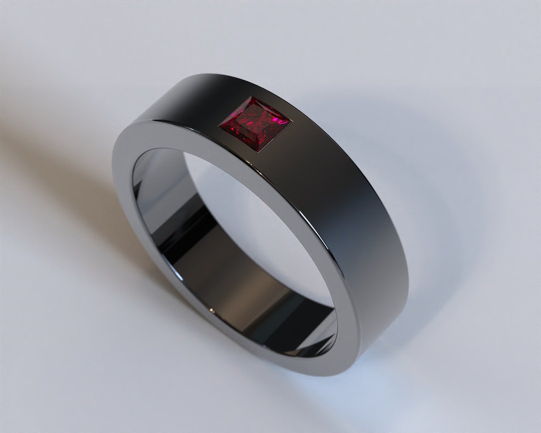 Mens Ruby Ring / Mens Ruby Band Black Gold / Minimalist Wedding Band ...