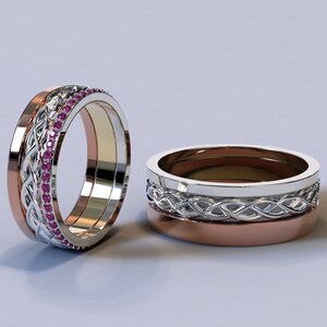 Ruby Wedding Ring Set / Matching Wedding Rings / Celtic Wedding Band ...