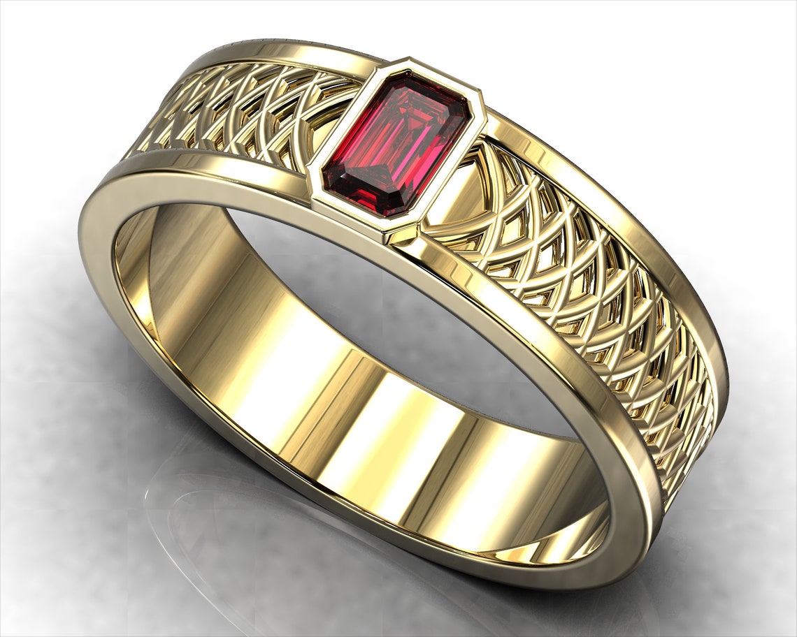 Mens Ruby Ring / Red Ruby Gold Mens Wedding Band / Engraved - Etsy