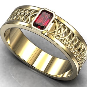 Mens Ruby Ring / Red Ruby Gold Mens Wedding Band / Engraved - Etsy