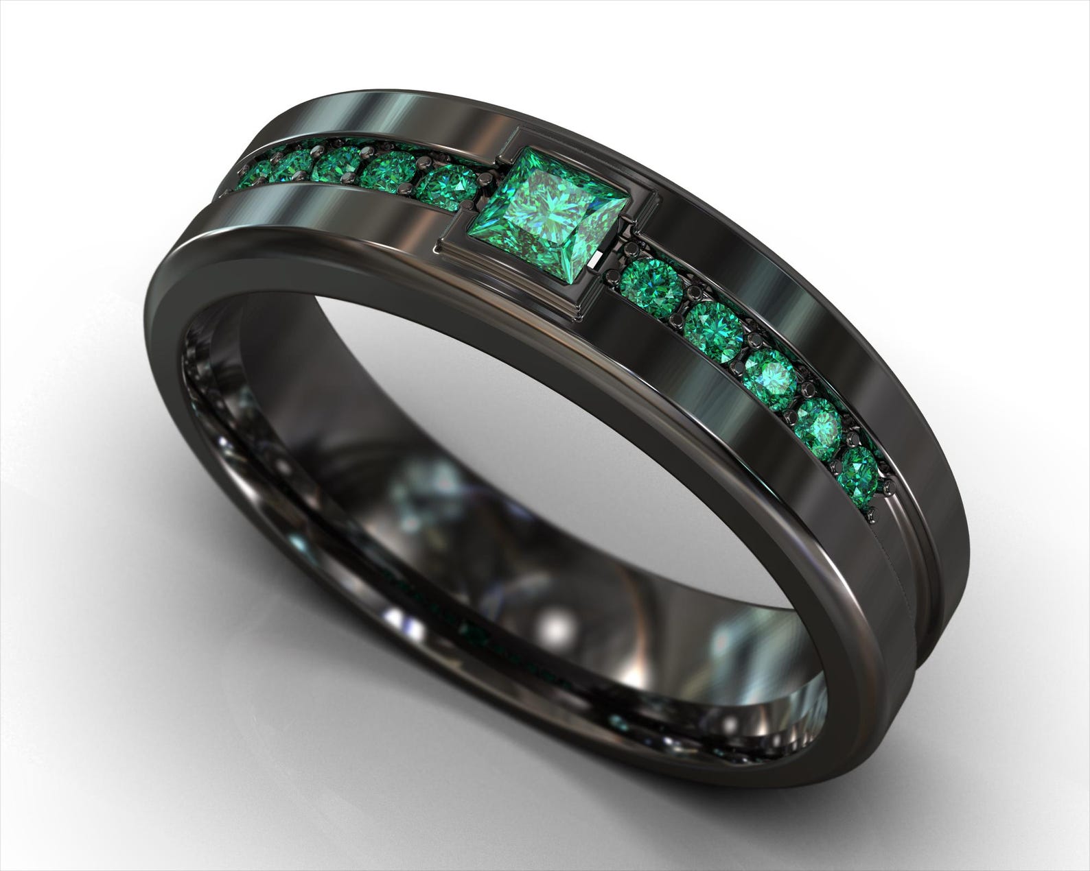 Black Gold Emerald Band / Man Emerald Ring / Mens Black Gold Ring ...