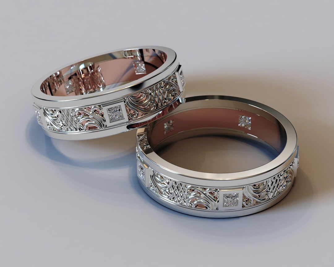 His and His Wedding Rings / Two Tone Wedding Band Set / Man Diamond ...