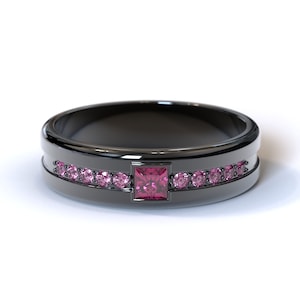 Ruby Wedding Band / Mens Ruby Ring / Square Ruby Ring / Black Gold Ruby ...