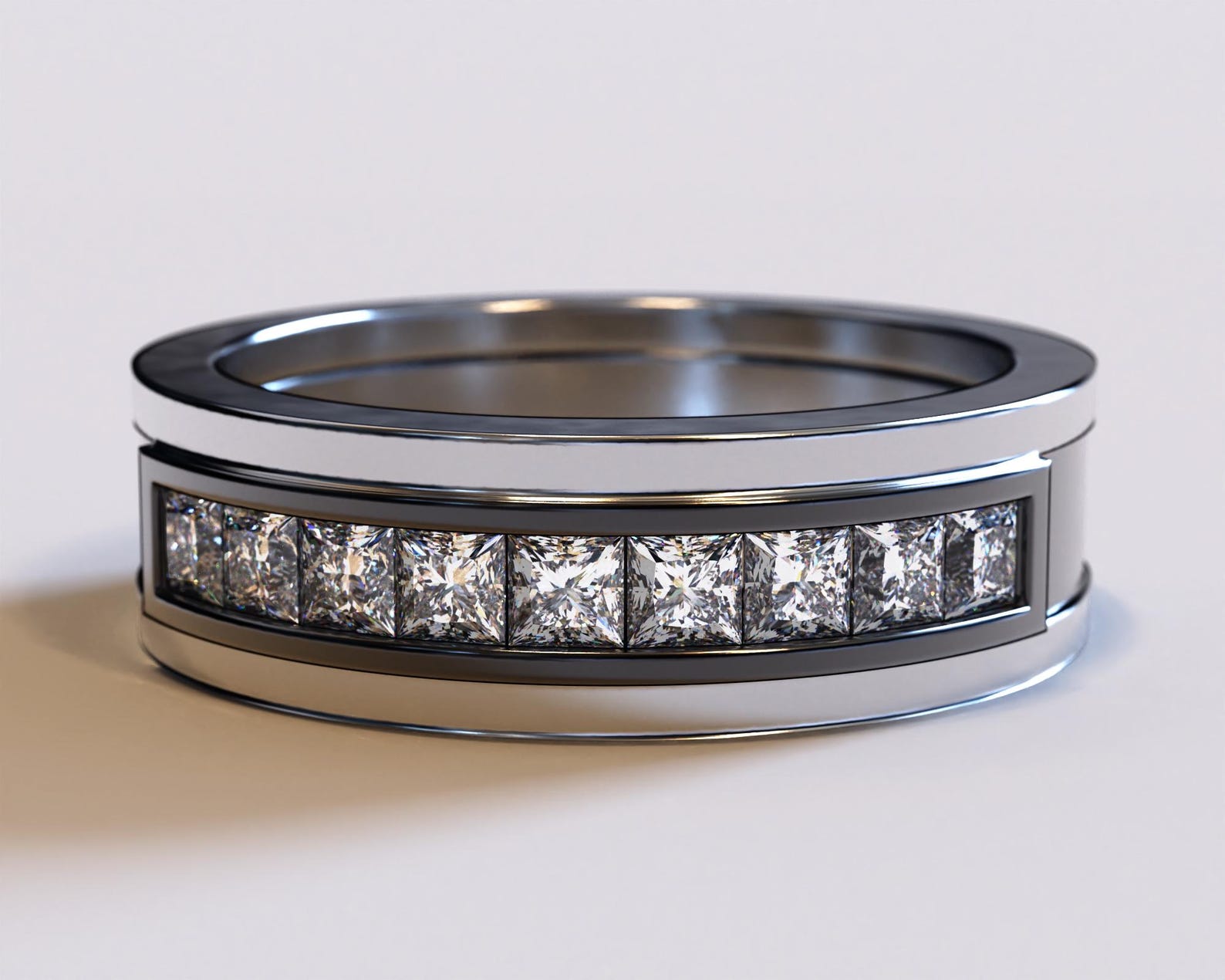 Mens Two Tone Gold Wedding Band / Diamond Wedding Band / Bezel Set ...