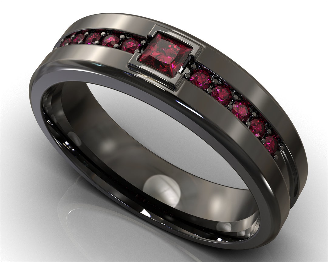 Ruby Wedding Band / Mens Ruby Ring / Square Ruby Ring / Black - Etsy