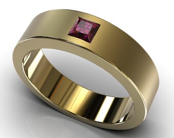 Mens Unique Black Gold Band / Mens Ruby Wedding Band / Ruby | Etsy