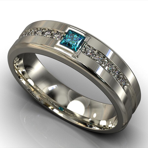 Mens Wedding Band Blue Diamond - Etsy