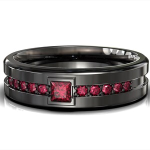 Man Ruby Wedding Band / Mens Black Gold Wedding Bands / Mens Ruby Ring ...