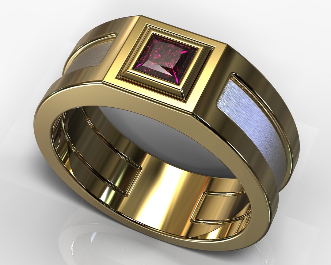 Mens Ruby Ring / Mens Gold Wedding Band / Unique Mens Wedding - Etsy