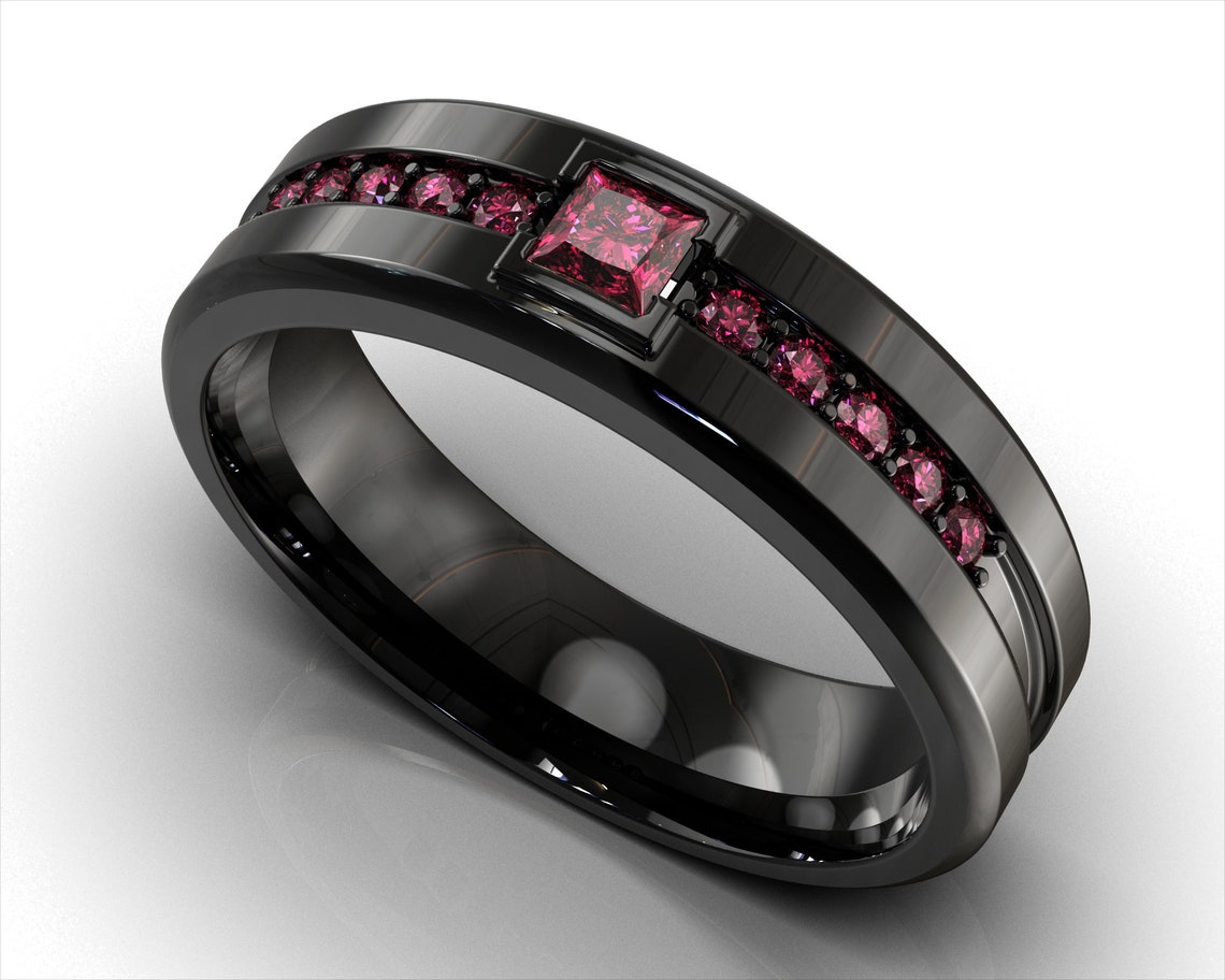 Ruby Wedding Band / Mens Ruby Ring / Square Ruby Ring / Black | Etsy