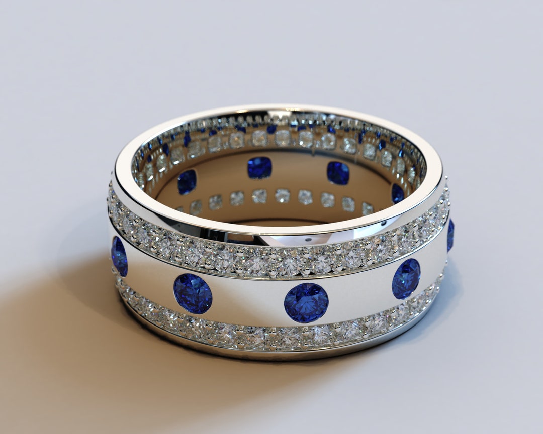 Platinum Mens Wedding Band / Sapphire Wedding Band / Diamond Wedding ...
