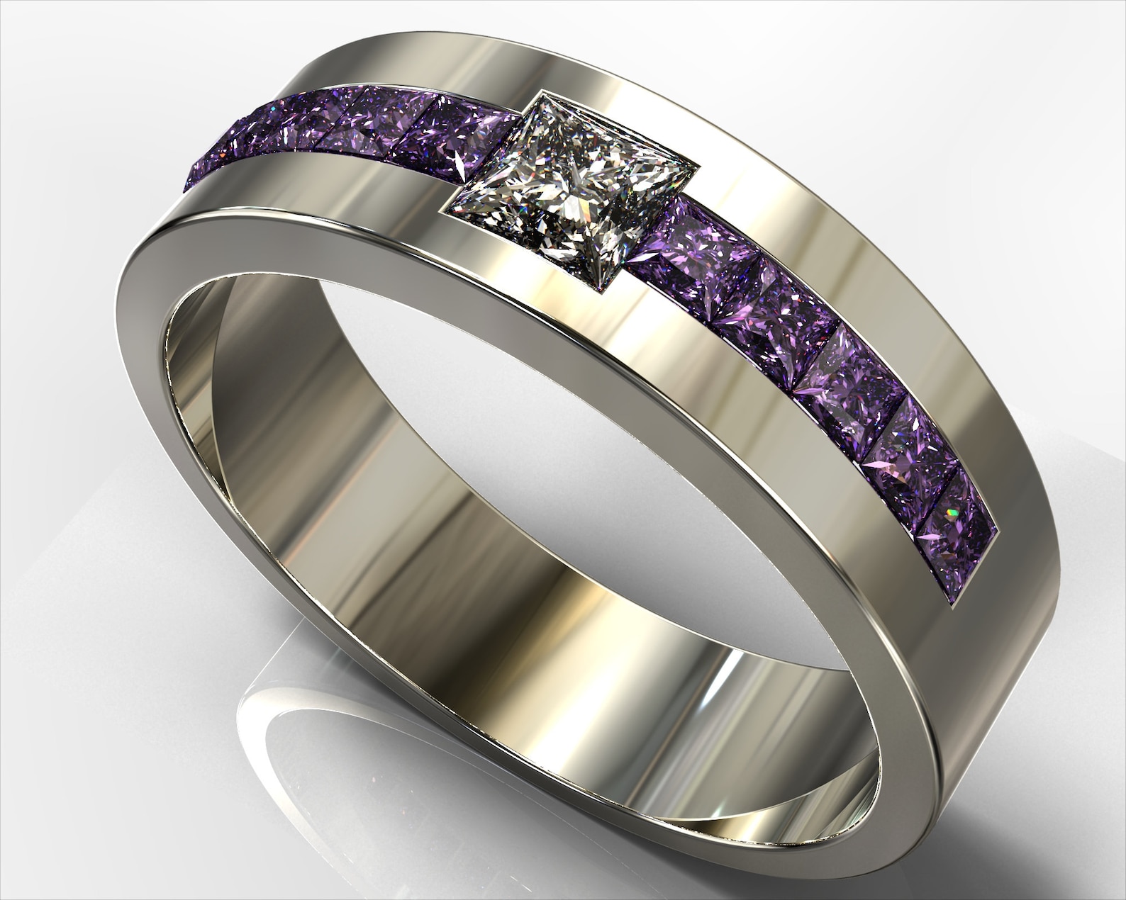 Mens Amethyst Ring / Mens Diamond Ring / White Gold Wedding - Etsy