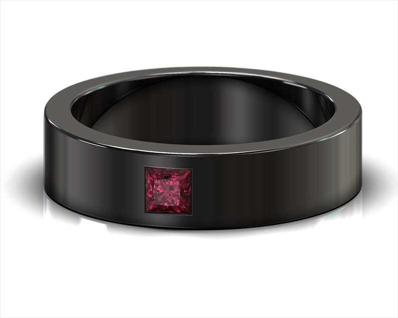 Mens Ruby Ring / Mens Ruby Band Black Gold / Minimalist Wedding Band ...