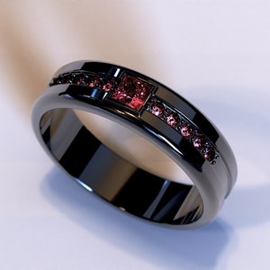 Ruby Wedding Band / Mens Ruby Ring / Square Ruby Ring / Black Gold Ruby ...
