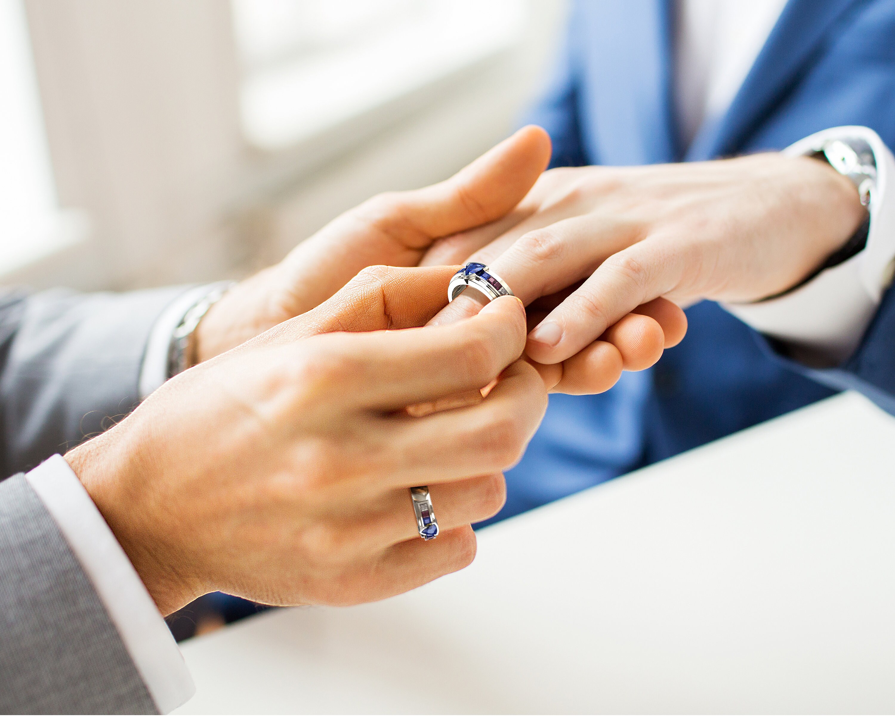 Sapphire Ring for Men, Matching Wedding Bands, Unique Wedding Rings Men ...