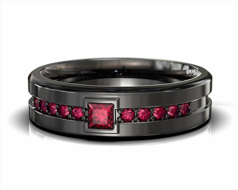Ruby Wedding Band / Mens Ruby Ring / Square Ruby Ring / Black Gold Ruby ...