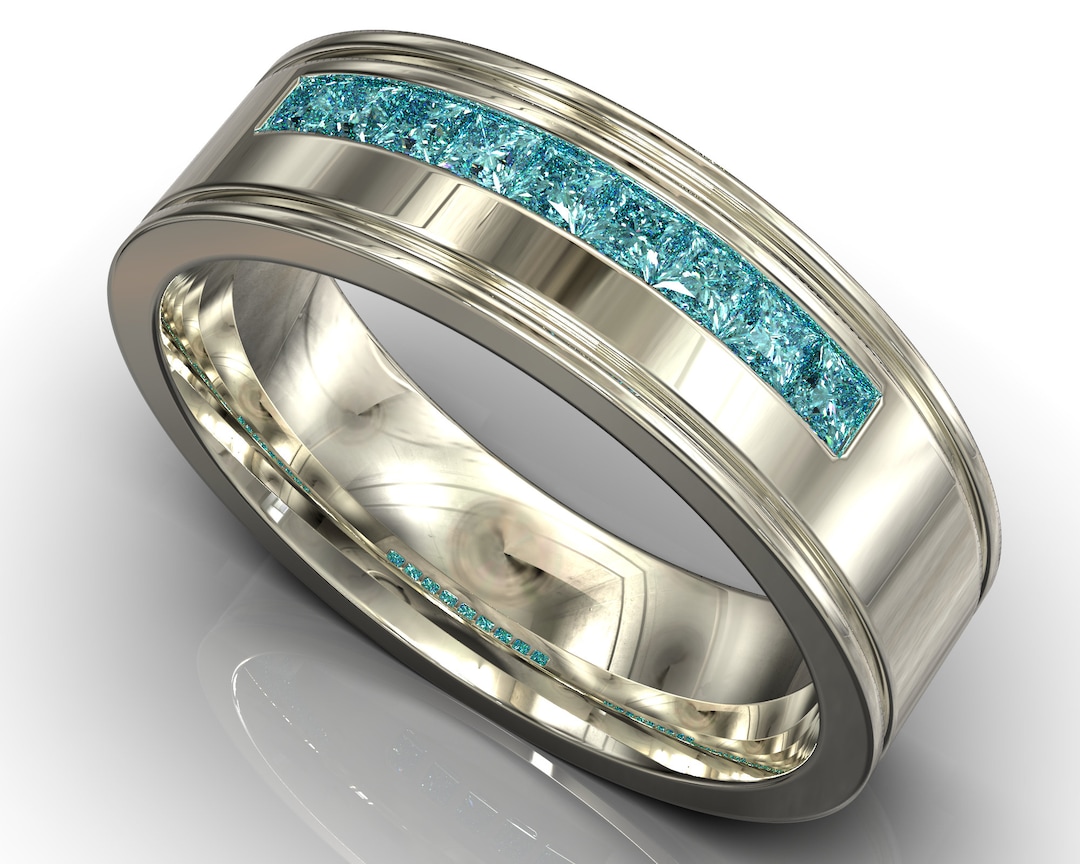 Mens Aquamarine Wedding Band
