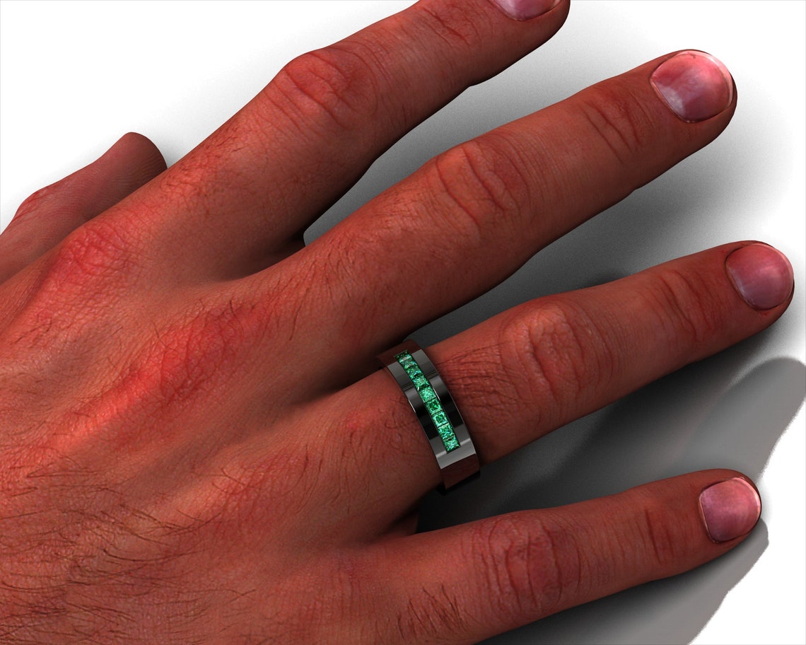 Mens Emerald Ring / Emerald Ring Men / Black Gold Wedding Band | Etsy