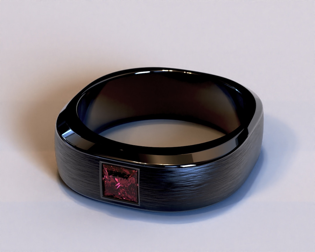 Ruby Mens Wedding Band / Black Gold Wedding Band / Minimalist Mens ...