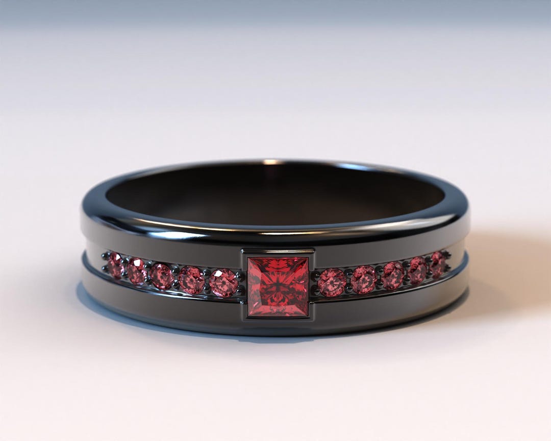 Man Ruby Wedding Band / Mens Black Gold Wedding Bands / Mens Ruby Ring ...