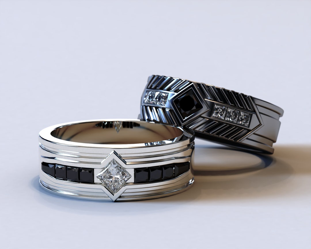 His and His Wedding Rings / Man Diamond Ring / Man Black Diamond ...