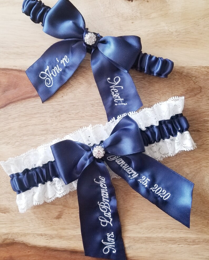 Navy Blue Personalized Bridal Garter Set You're Next - Etsy