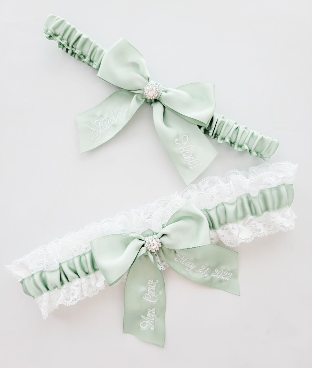 Sage Green Embroidered Garter Set, You're Next Garter Set With Sage ...