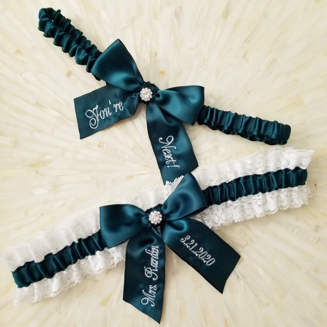 Forest Green Personalized Bridal Garter Set Embroidered - Etsy