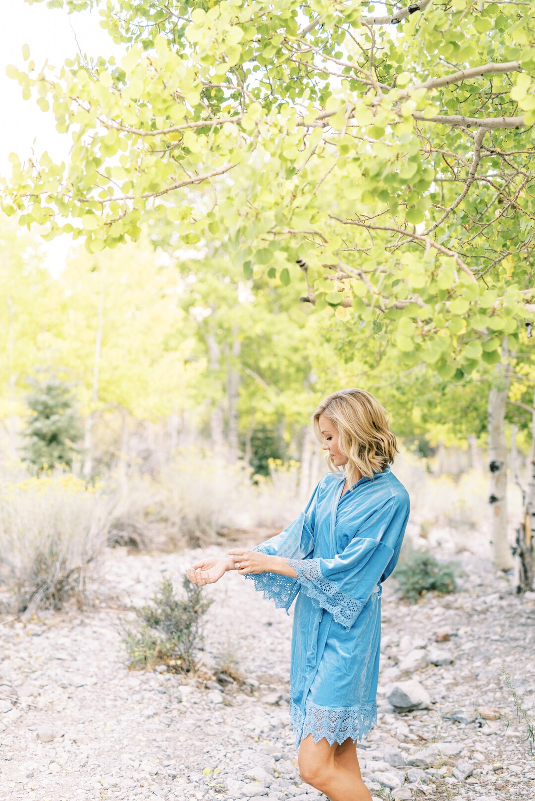 THE ORIGINAL Light Blue Velvet and Lace Bridal Robe, Something Blue for ...