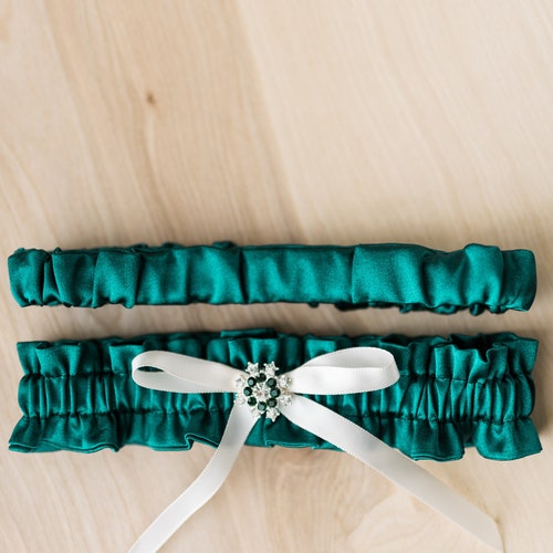 Forest Green Personalized Bridal Garter Set Embroidered - Etsy