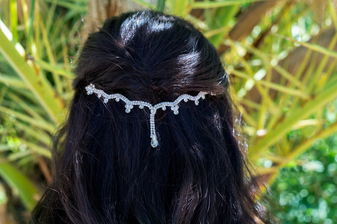 Silver Wave Teardrop Hair Chain, Silver Hair Vine, Wedding Hair ...