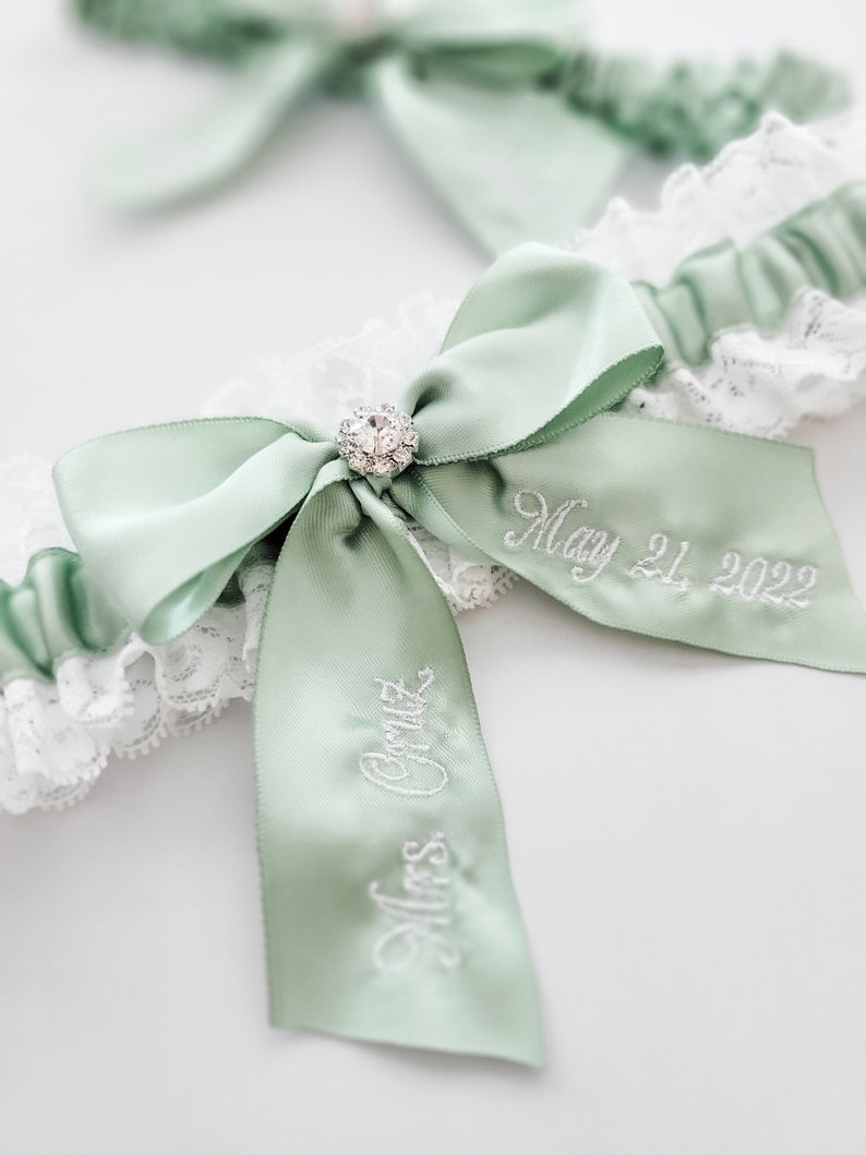 Sage Green Embroidered Garter Set You're Next Garter Set | Etsy
