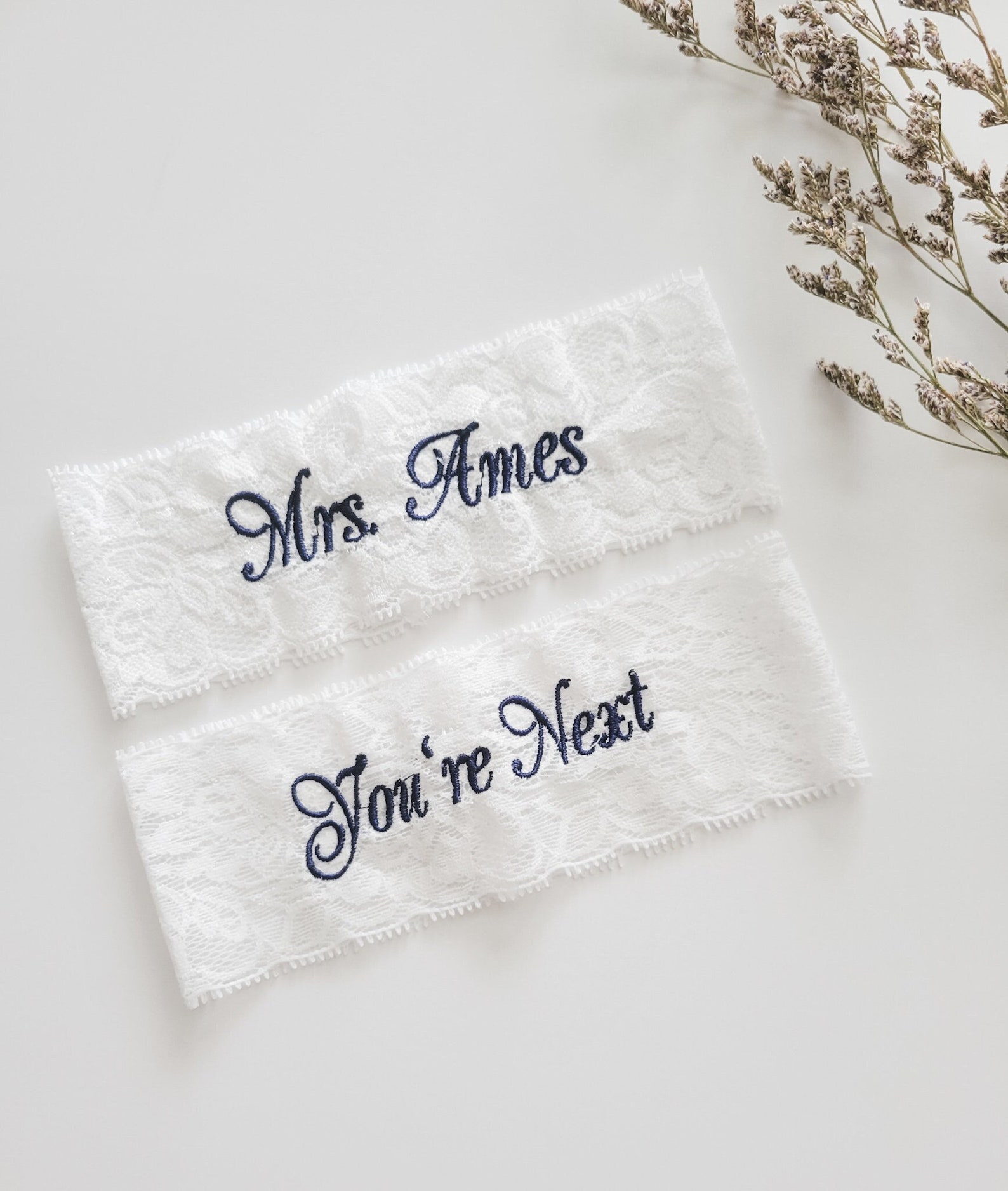 Embroidered Lace Bridal Garter Set, White Lace Personalized Garter, You ...