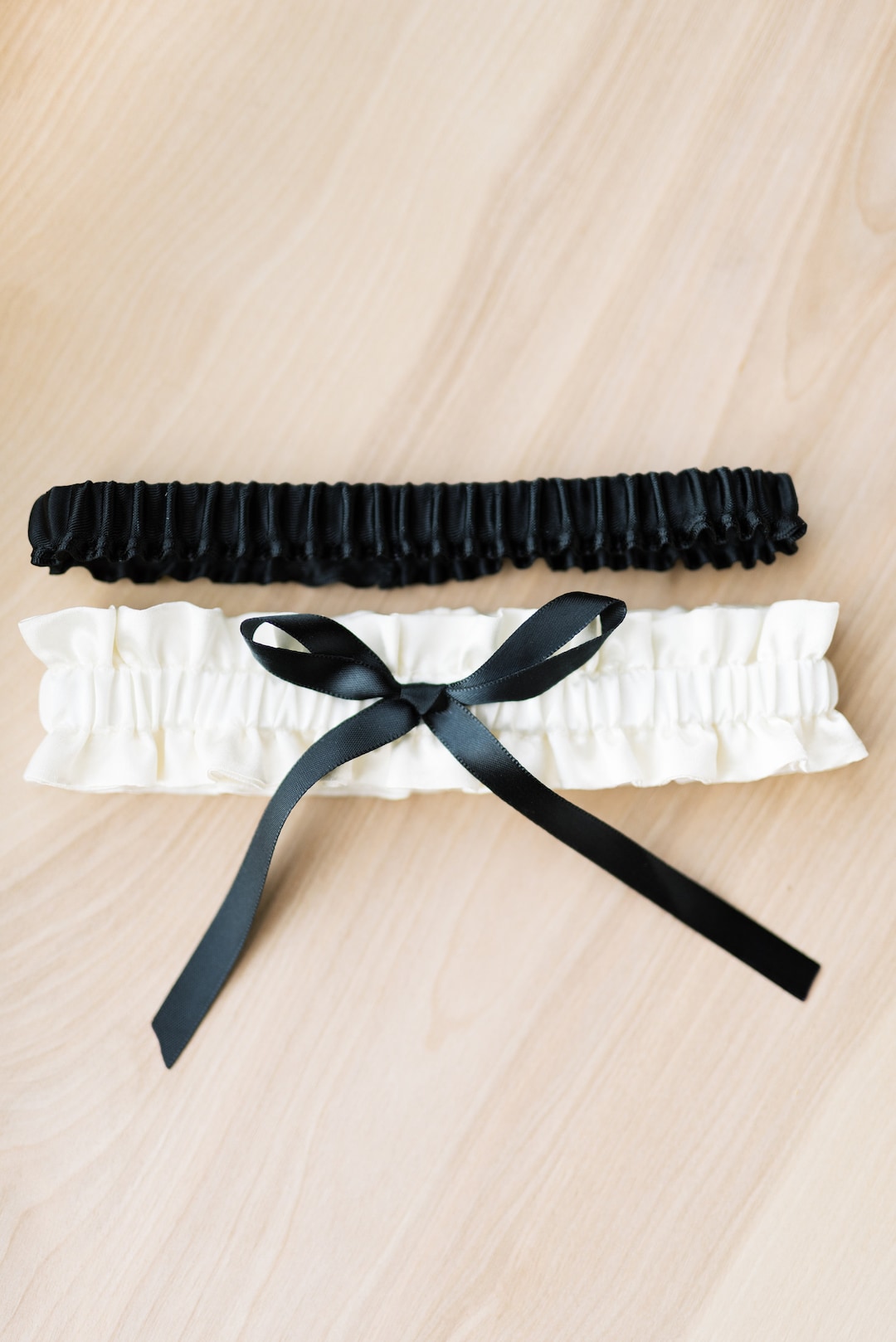 Ivory and Black Satin Bridal Garter Set, Modern Wedding Garter Set for ...