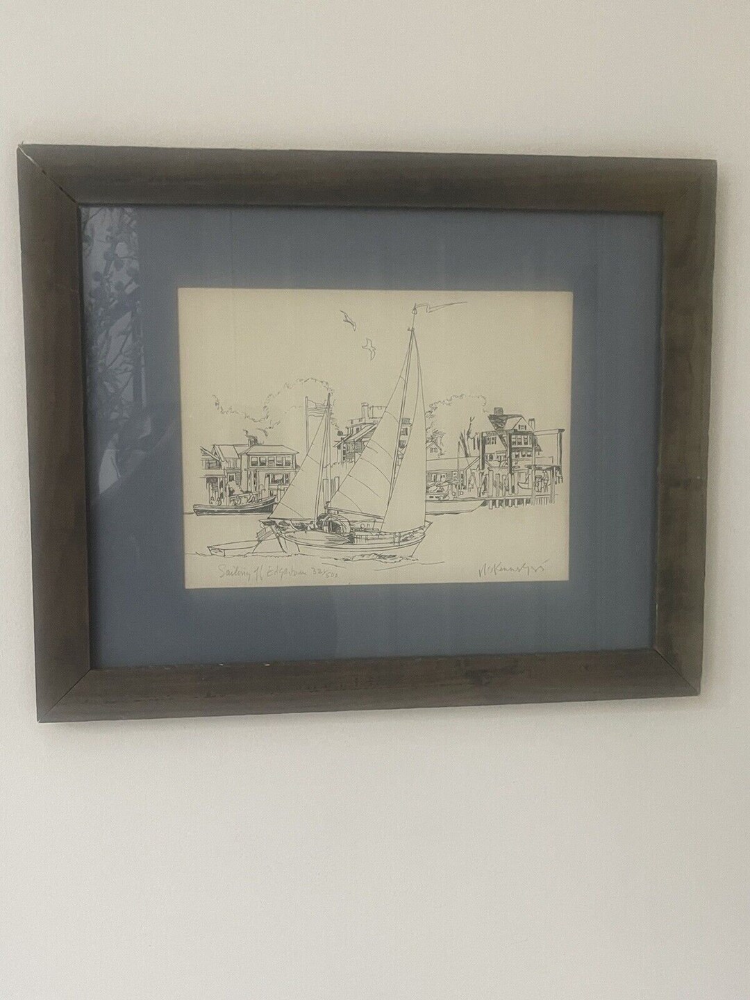 Sailing off Edgartown NS Kennedy Signed Framed Art Drawing Nautical 85 ...