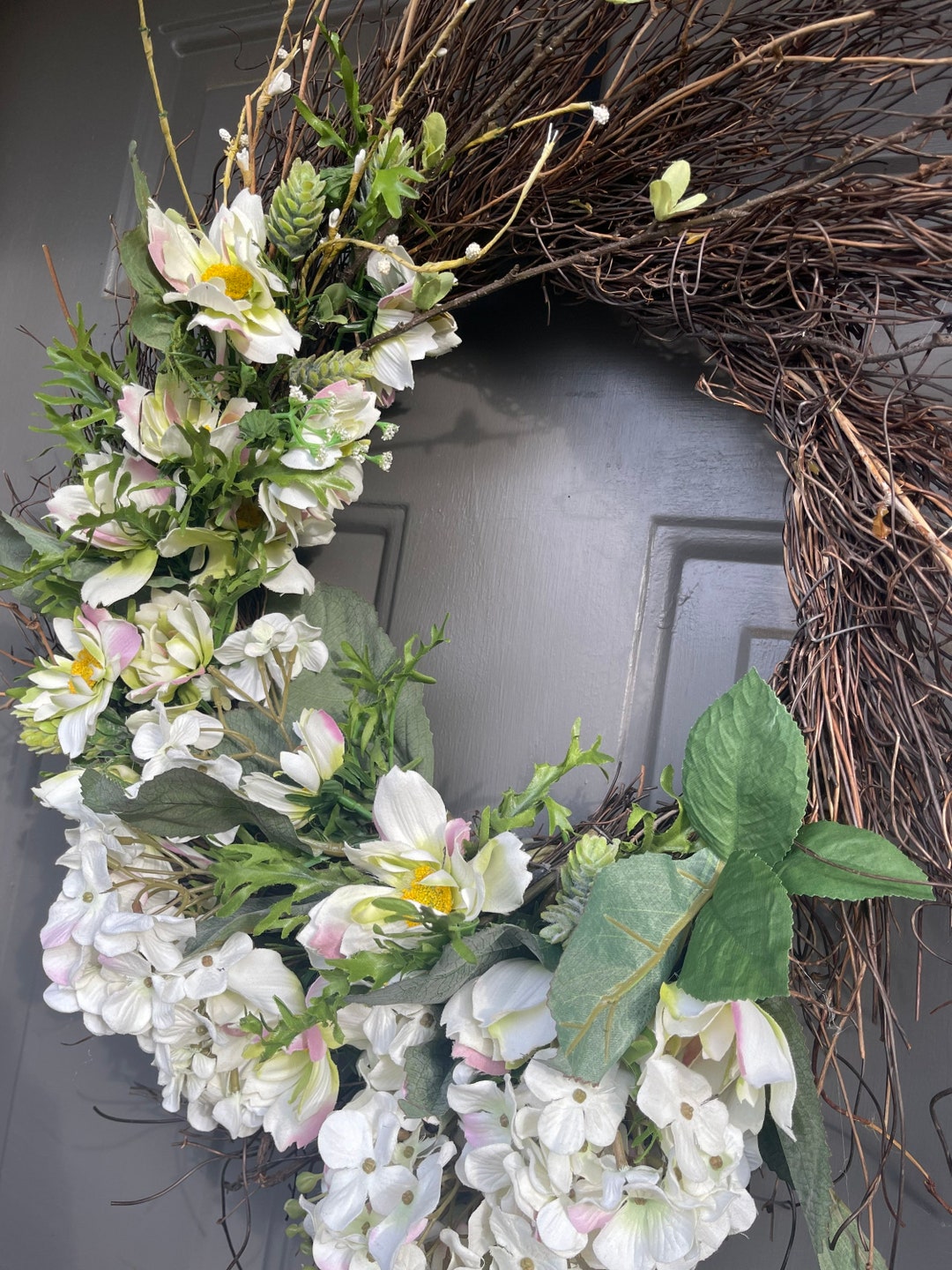 Breath of Fresh Air-white Hydrangea and Wild Floral Asymmetrical Green ...