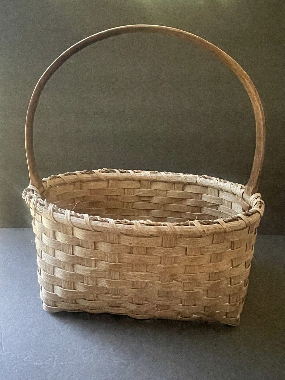 Vtg Handmade Splint Wood BASKET Egg Gathering Woven Cottage Farmhouse ...