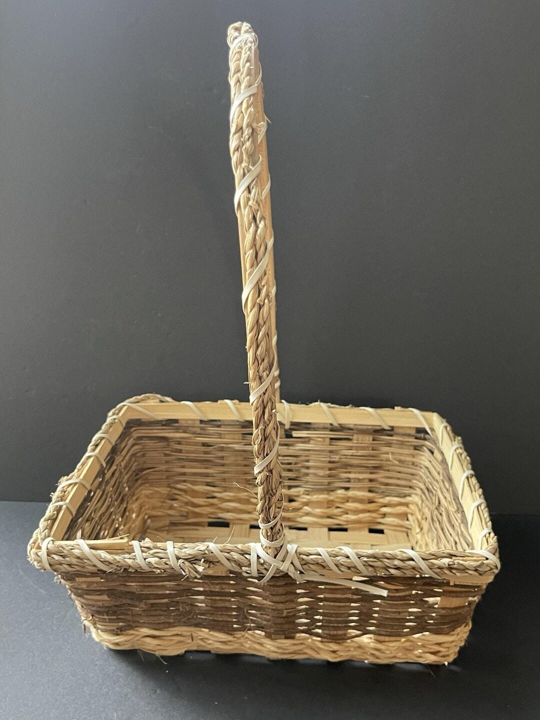 Vintage Garden Trug Handle Basket Rustic Twig Wood Farmhouse Gathering ...