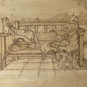 Colin Timms Pyography Wall Art Hanging Hobo Dog Sleeping on Park Bench ...