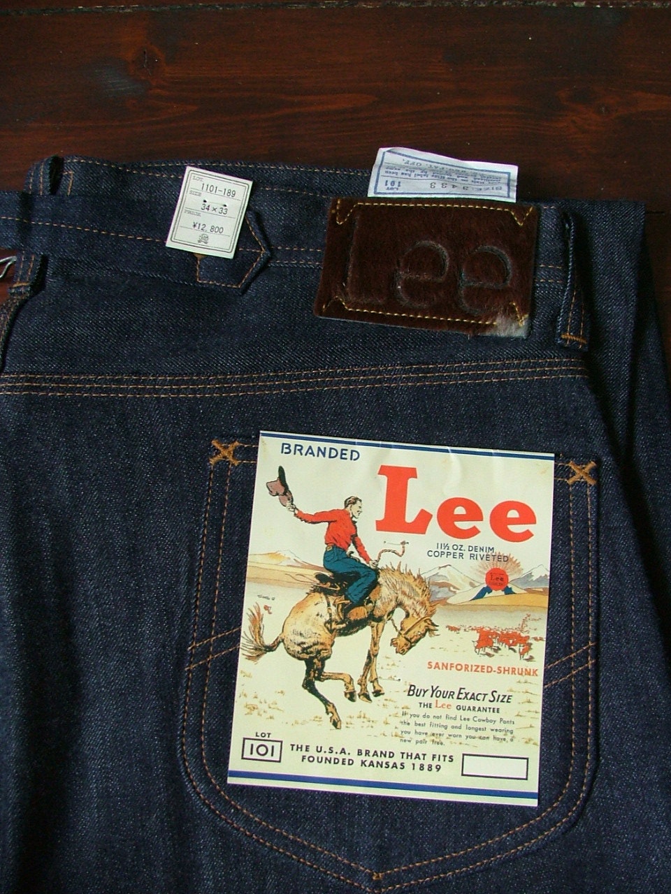 Lee 101B 101 B branded hair on hide 34/33 waist 34 vintage Lee 101B 101 B branded hair on hide 34/33 waist 34 vintage