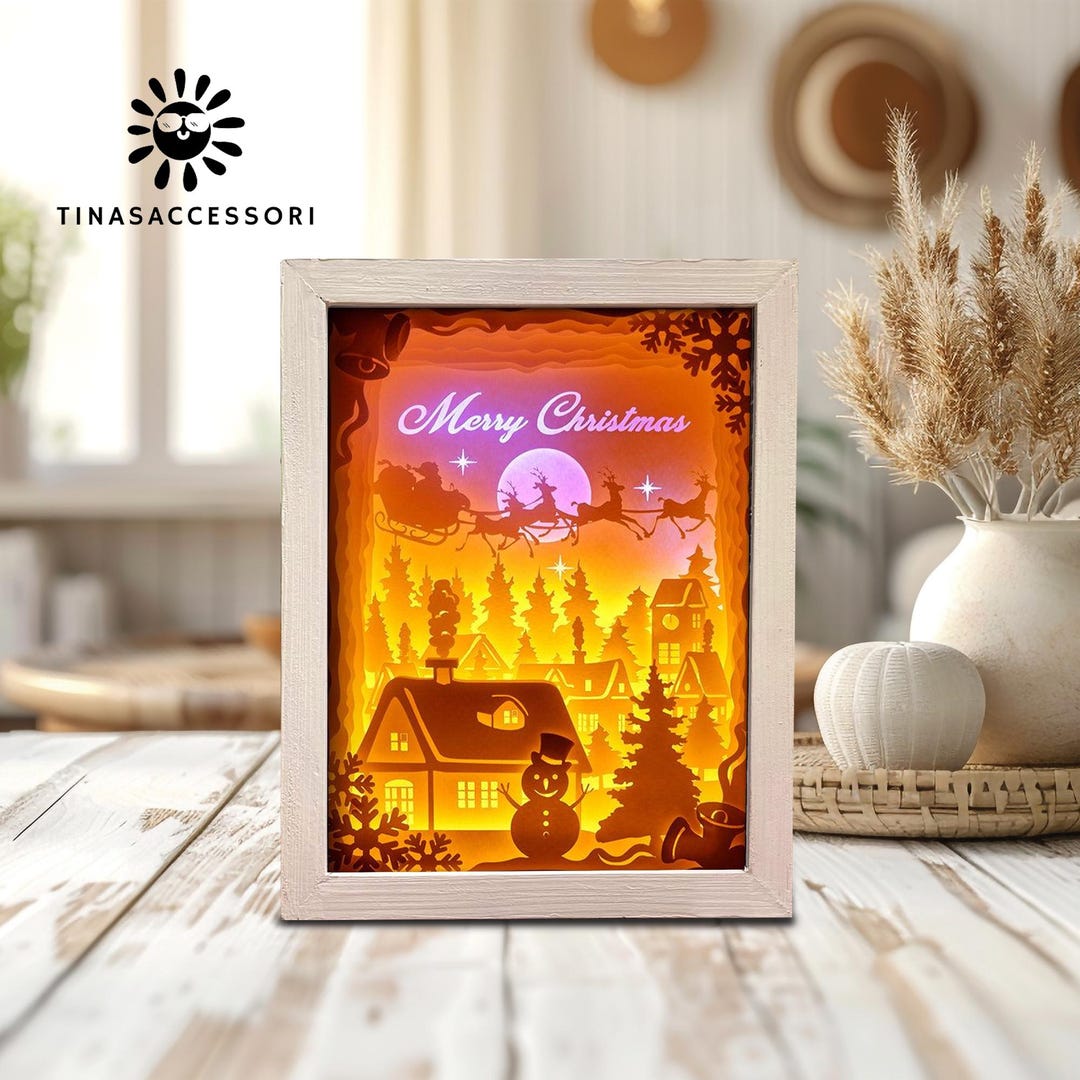 Merry Christmas 9 Paper Cut Light Box Shadow Box Night Light Bedroom ...