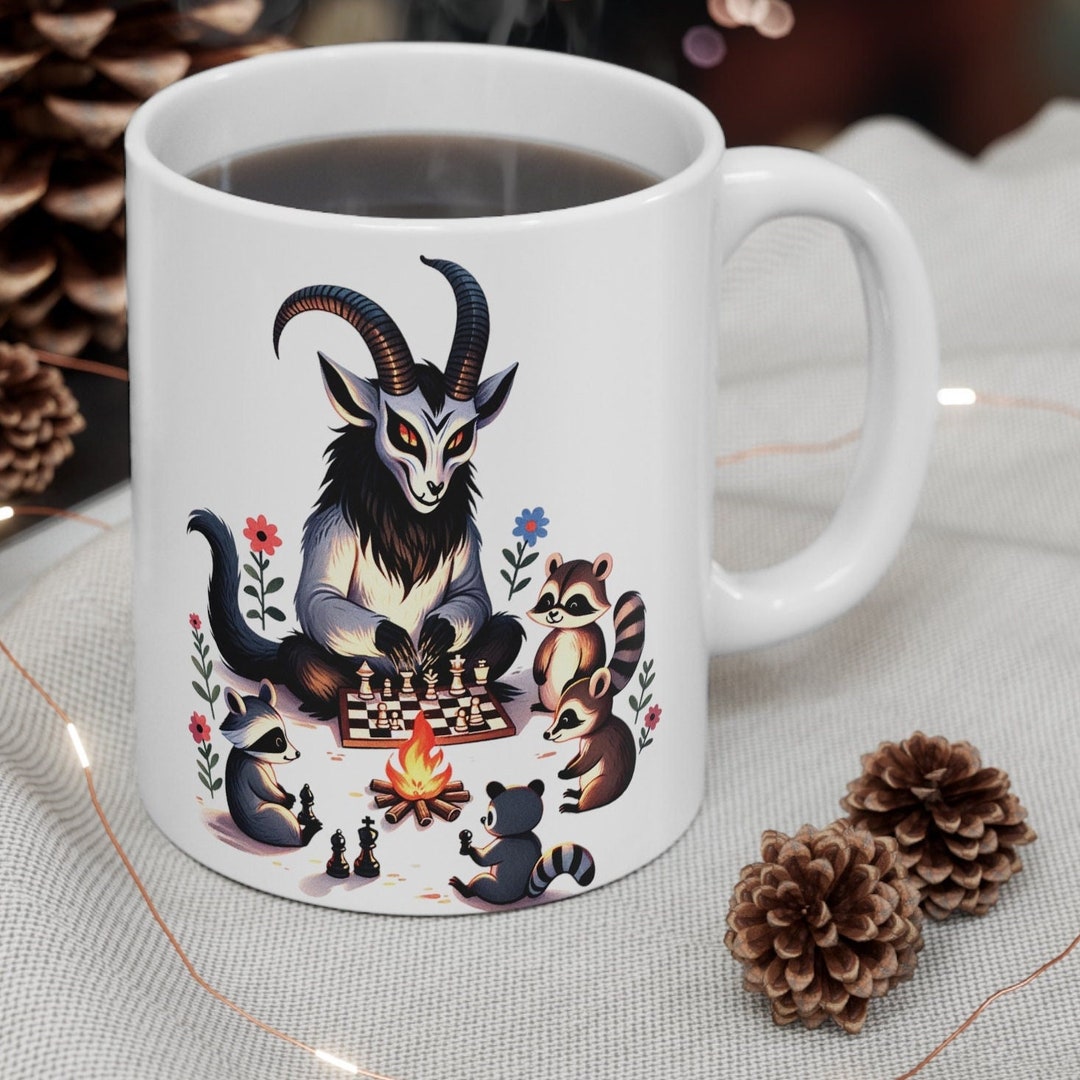Baphomet Chess Mug Satanic Goat Demon Vs. Raccoons Playing Chess Unique ...