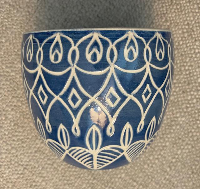 Ceramic Sgraffito Blue and White Pottery Cup - Etsy
